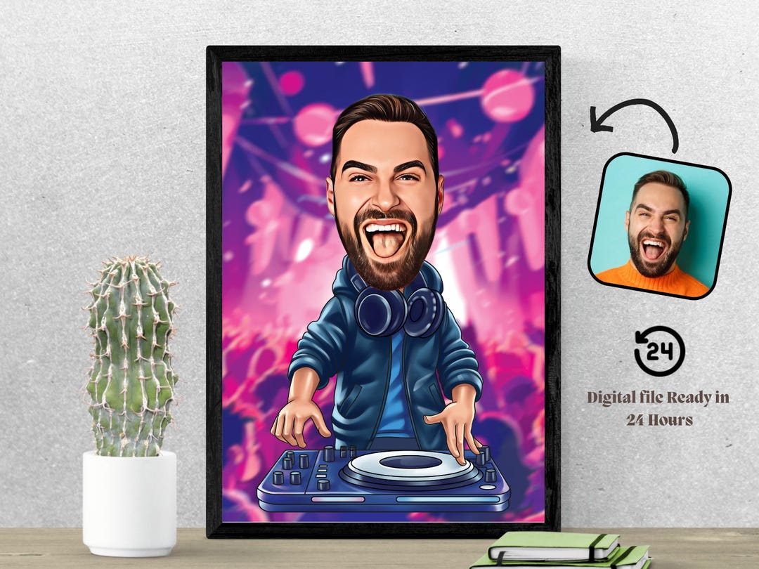 Personalized DJ Cartoon Portrait Custom DJ Caricature Drawing From ...