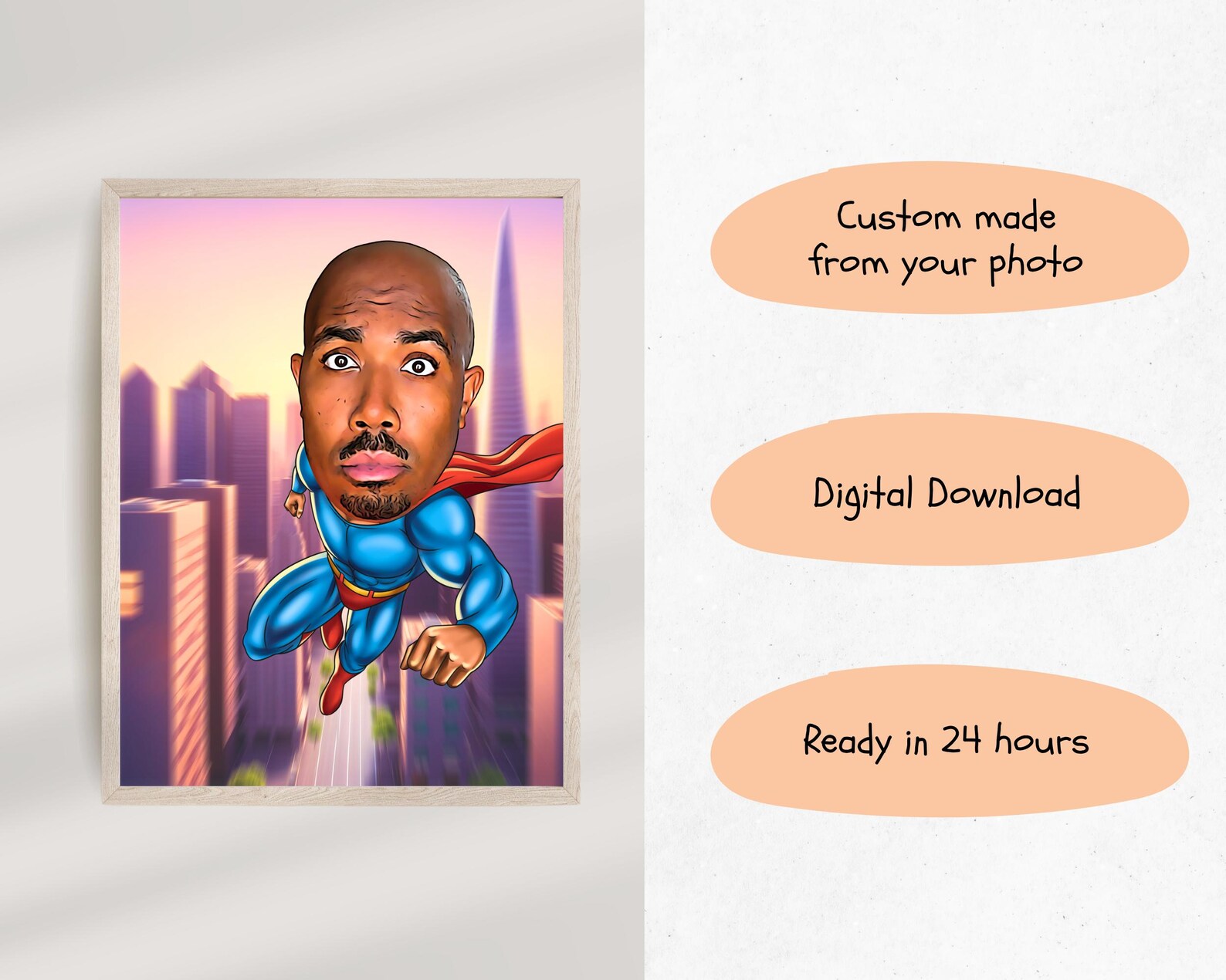 Custom Super Dad and Son Cartoon Portrait, Super Dad Portrait, Dad's ...
