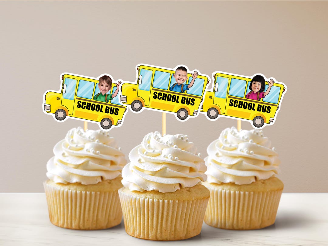 School Bus Cupcake Toppers School Bus Student Cupcake Toppers Bus ...