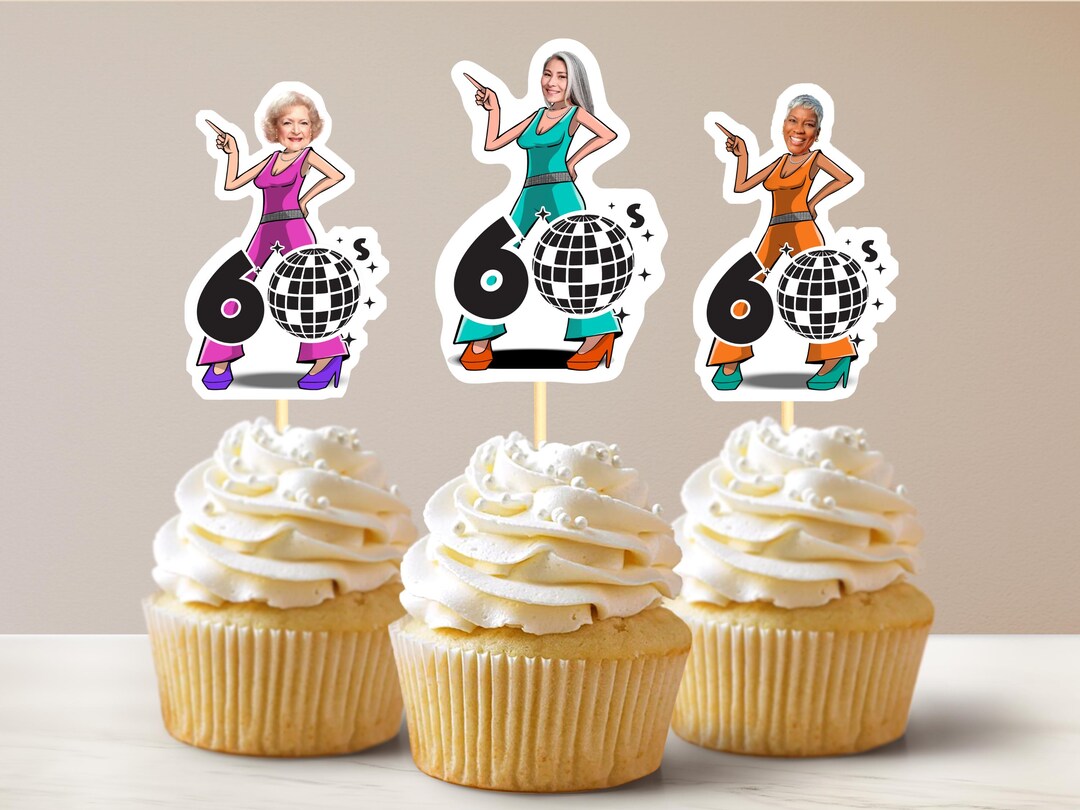 Custom Disco Female Cupcake Toppers 60th Birthday Cake Topper ...