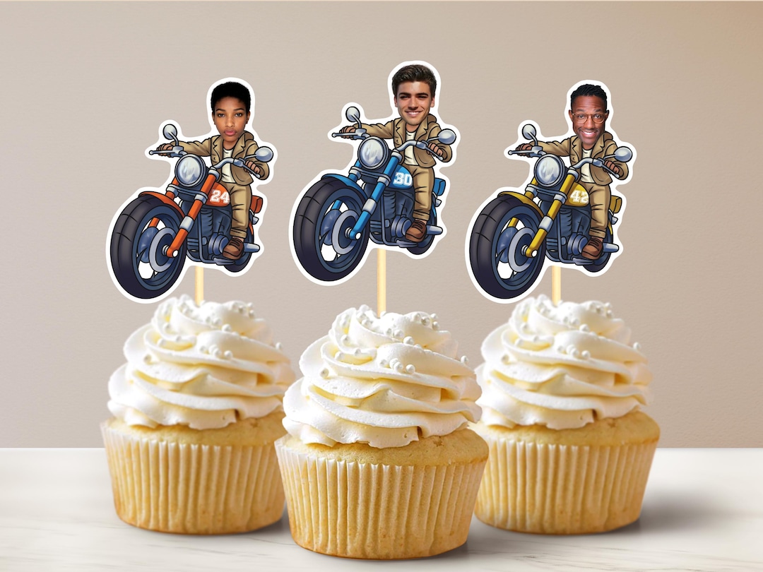 Motorcycle Personalized Face Cupcake Toppers Personalized Motorcycle ...