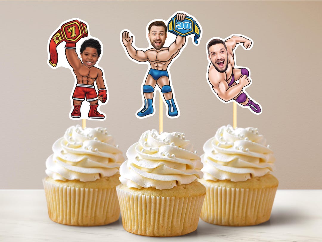 Wrestler Personalized Face Cupcake Toppers Wrestler Birthday Wrestling ...