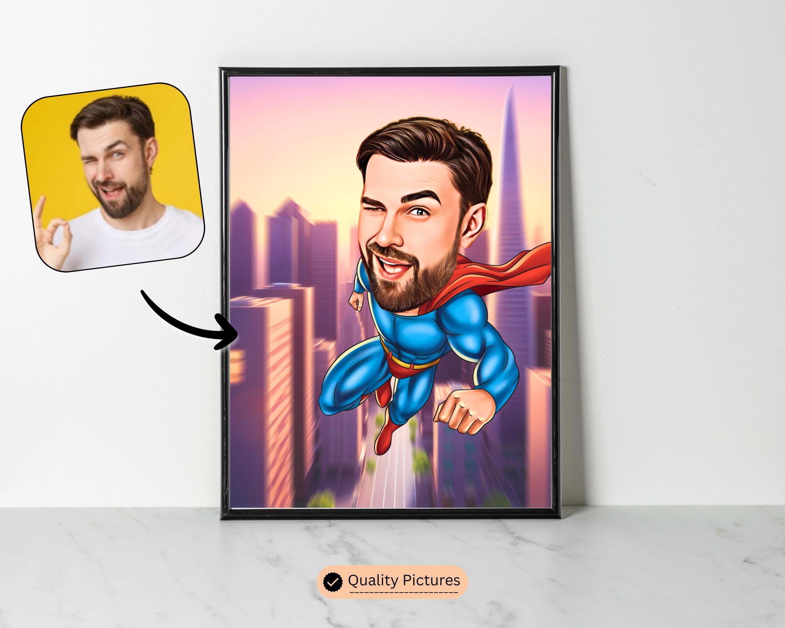 Custom Super Dad and Son Cartoon Portrait, Super Dad Portrait, Dad's ...