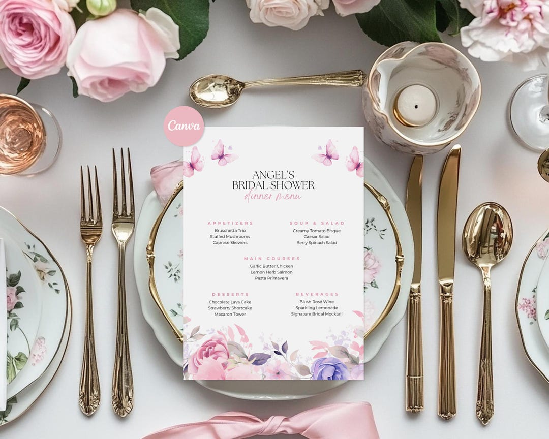 Menu Cards Floral Bridal Shower Table Cards Template Bridal Shower ...