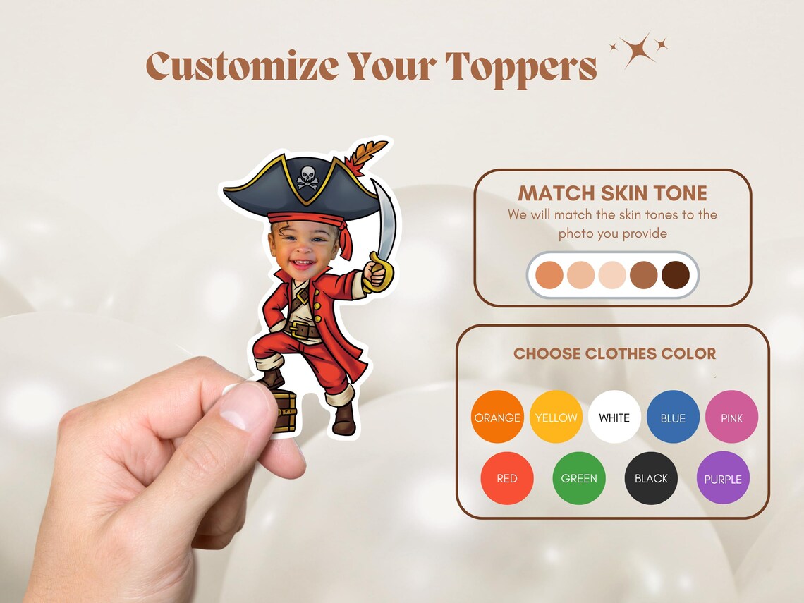 Pirate Personalized Face Cupcake Toppers, Photo, Birthday Decorations ...