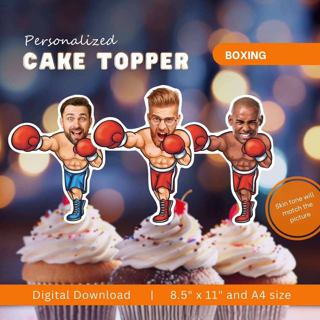 Boxing Personalized Face Cupcake Toppers, Head on a Stick Cupcake ...