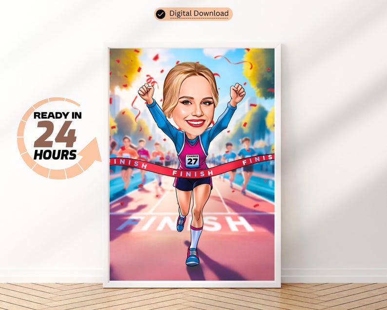 Custom Marathon Runner Caricature Gift Running Female Cartoon Portrait ...