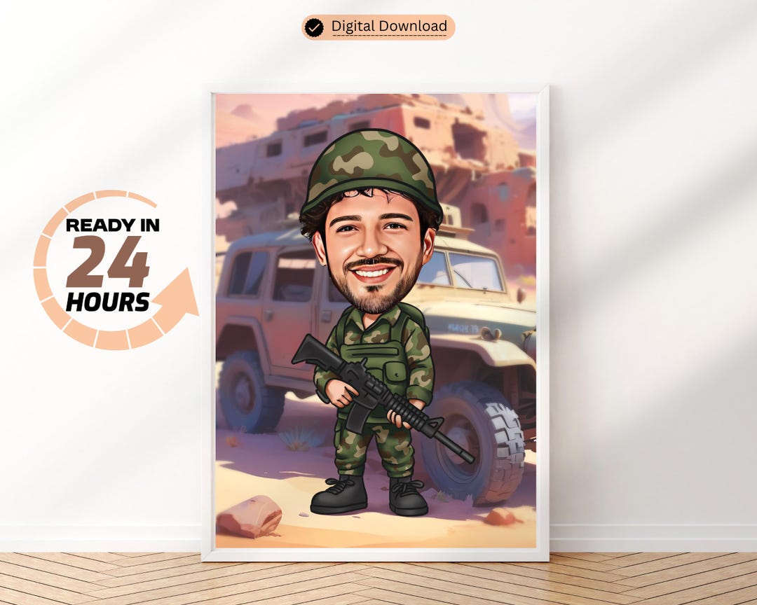 Custom Soldier Cartoon Portrait Soldier Portrai Soldier Gift Soldier ...