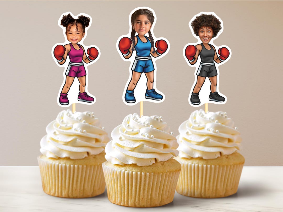 Boxing Personalized Face Cupcake Toppers, Head on a Stick Cupcake ...