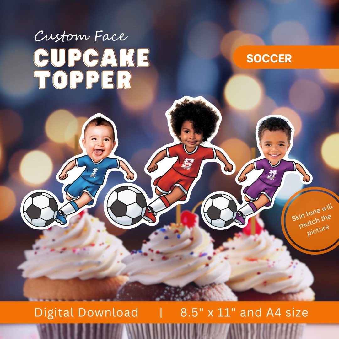 PRINTABLE Soccer Player Personalized Face Cupcake Toppers, Photo ...