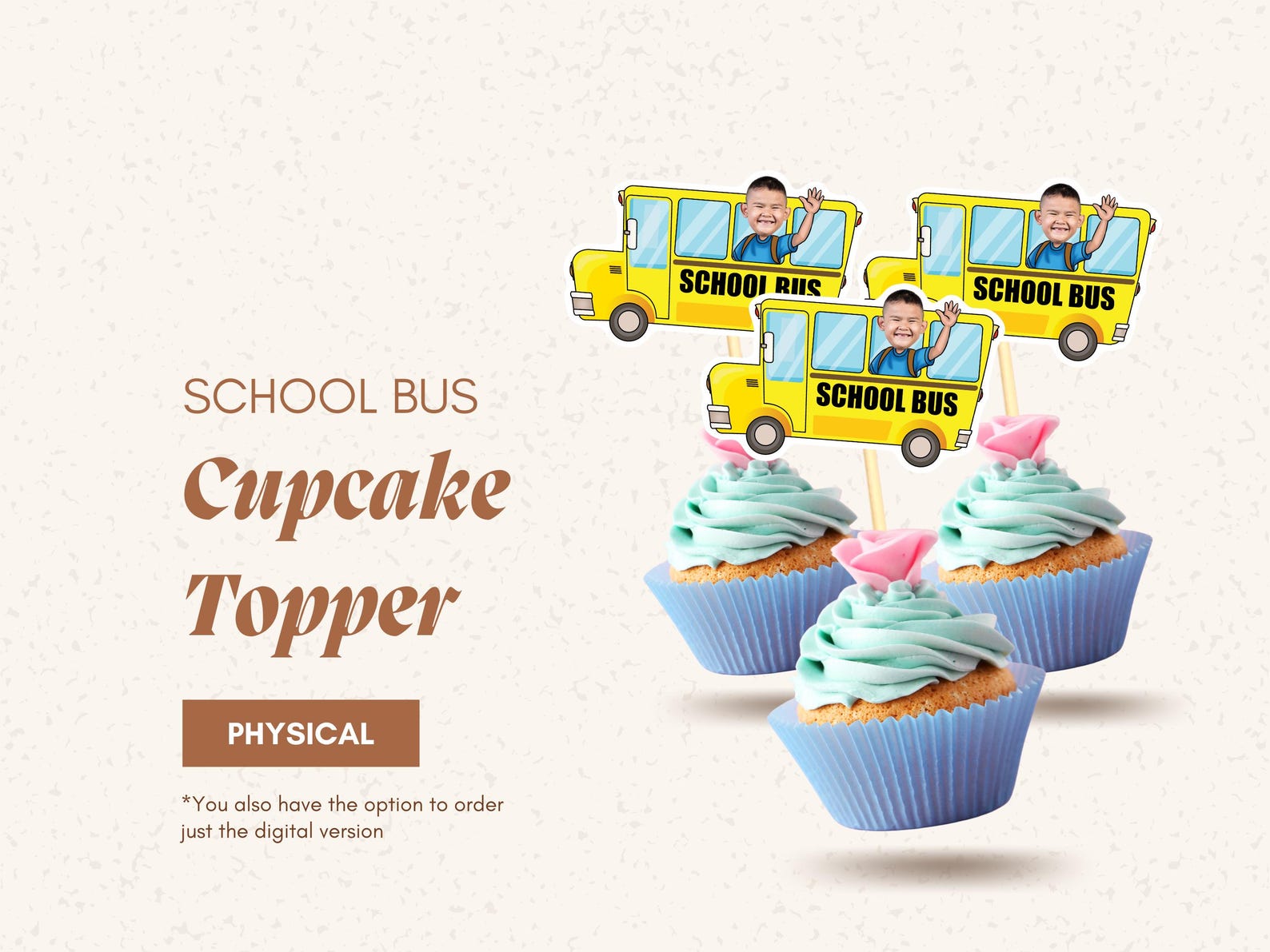 School Bus Cupcake Toppers School Bus Student Cupcake Toppers Bus ...
