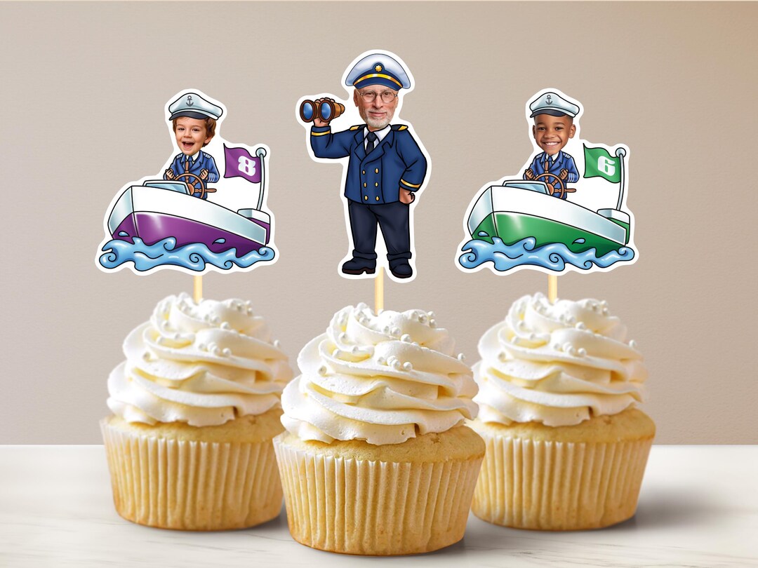 Captain Cupcake Toppers Nautical Face Photo Toppers Sailor Birthday ...