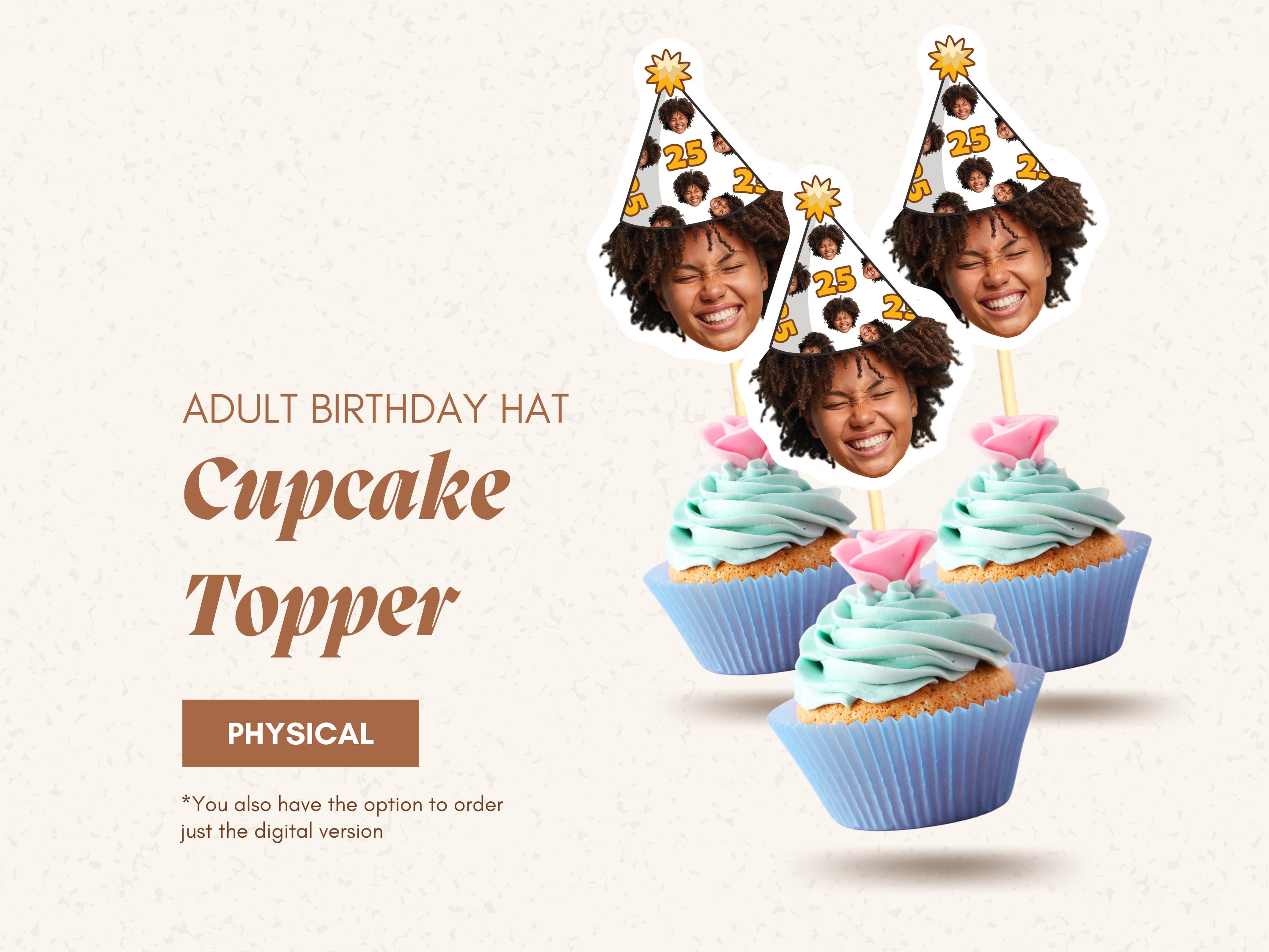Birthday Hat Topper Photo With Party Hat Cupcake Toppers Adult Party ...