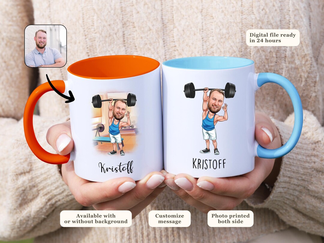 Custom Gym Mug Workout Portrait Mug Custom Weightlifter Mug Cartoon ...
