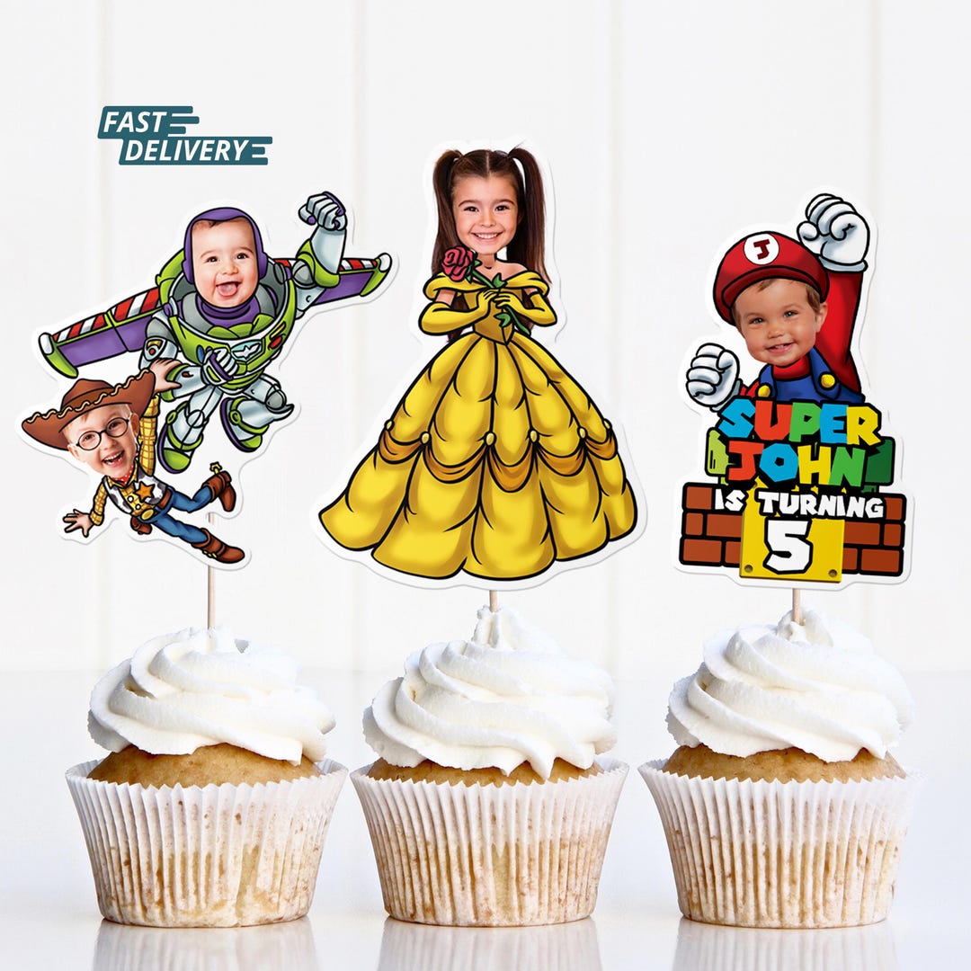 Custom Cartoon Cupcake Toppers Party Set Heroes Themed Party Princess ...