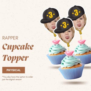 Rapper Hat Gold Chain Funny Custom Face Photo Birthday Cupcake Toppers ...