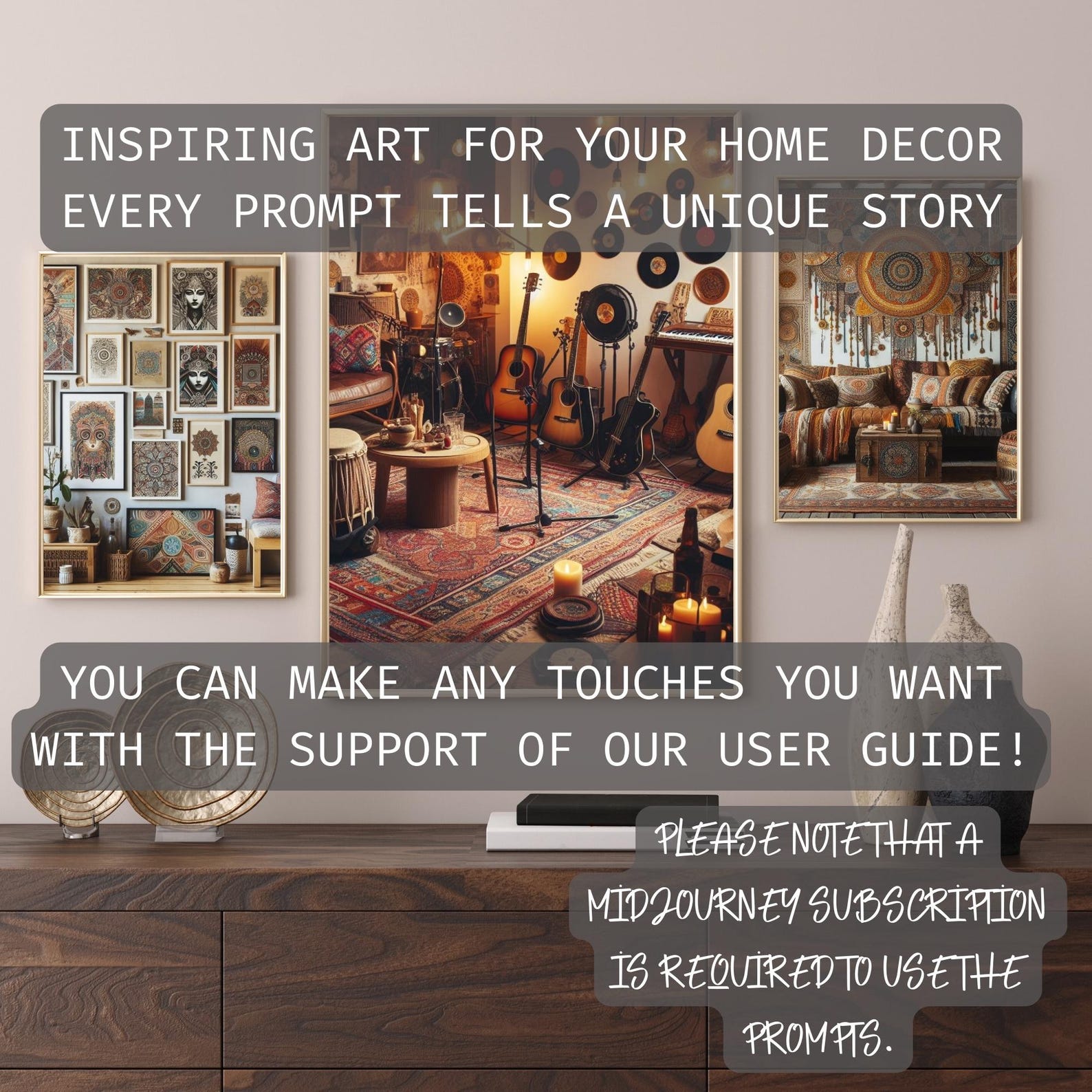 Boho Art AI Poster Prompt Pack for Midjourney and More – 250+ Printable ...