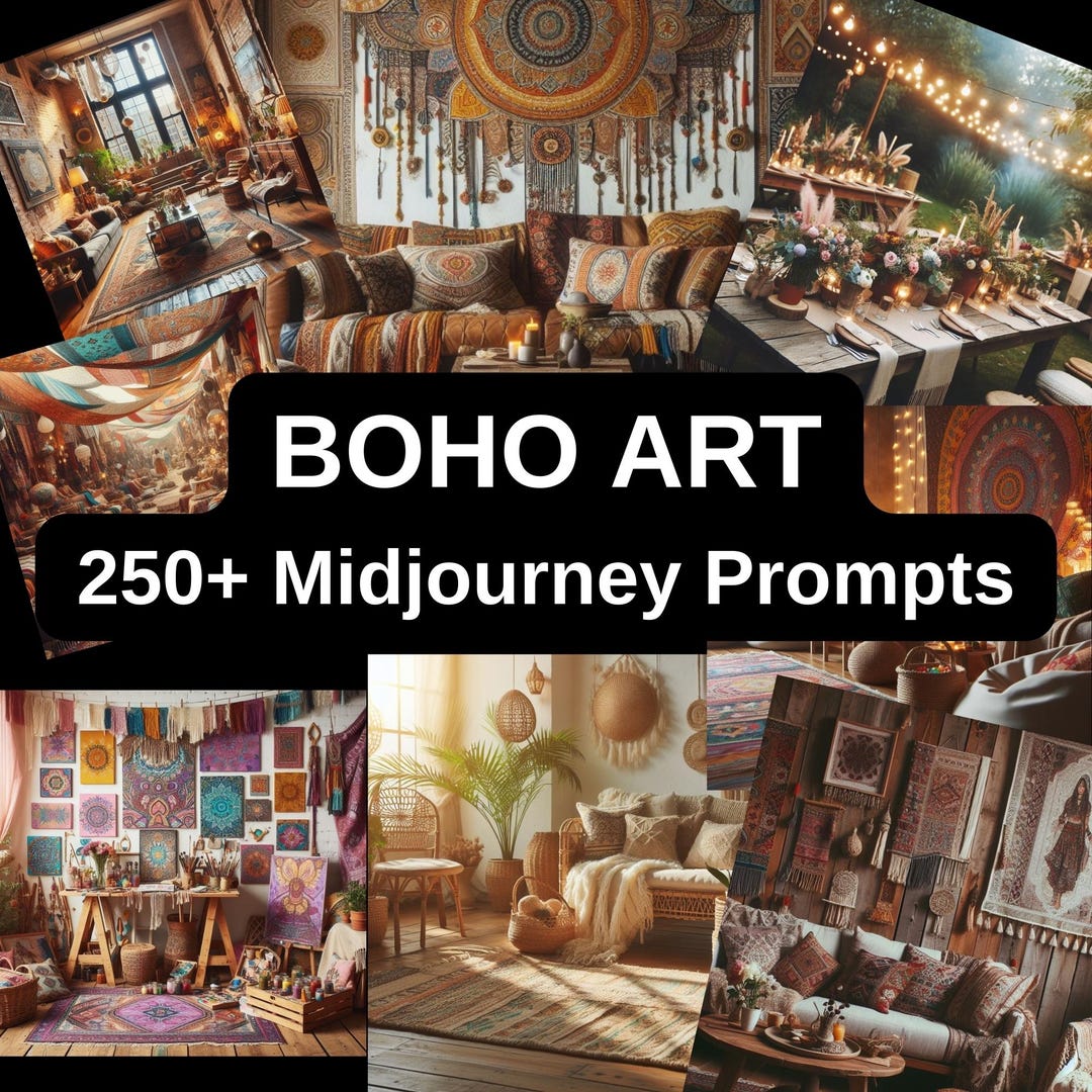 Boho Art AI Poster Prompt Pack for Midjourney and More – 250+ Printable ...