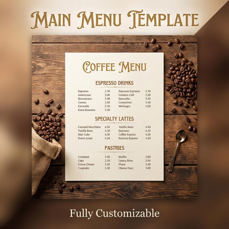Editable Cafe Menu Template & Restaurant Branding Kit | Coffee Shop ...