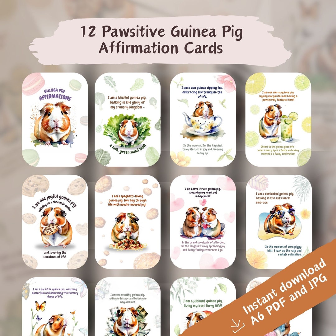 Guinea Pig Affirmation Cards, Funny Animal Quotes, 12-card Set (digital ...