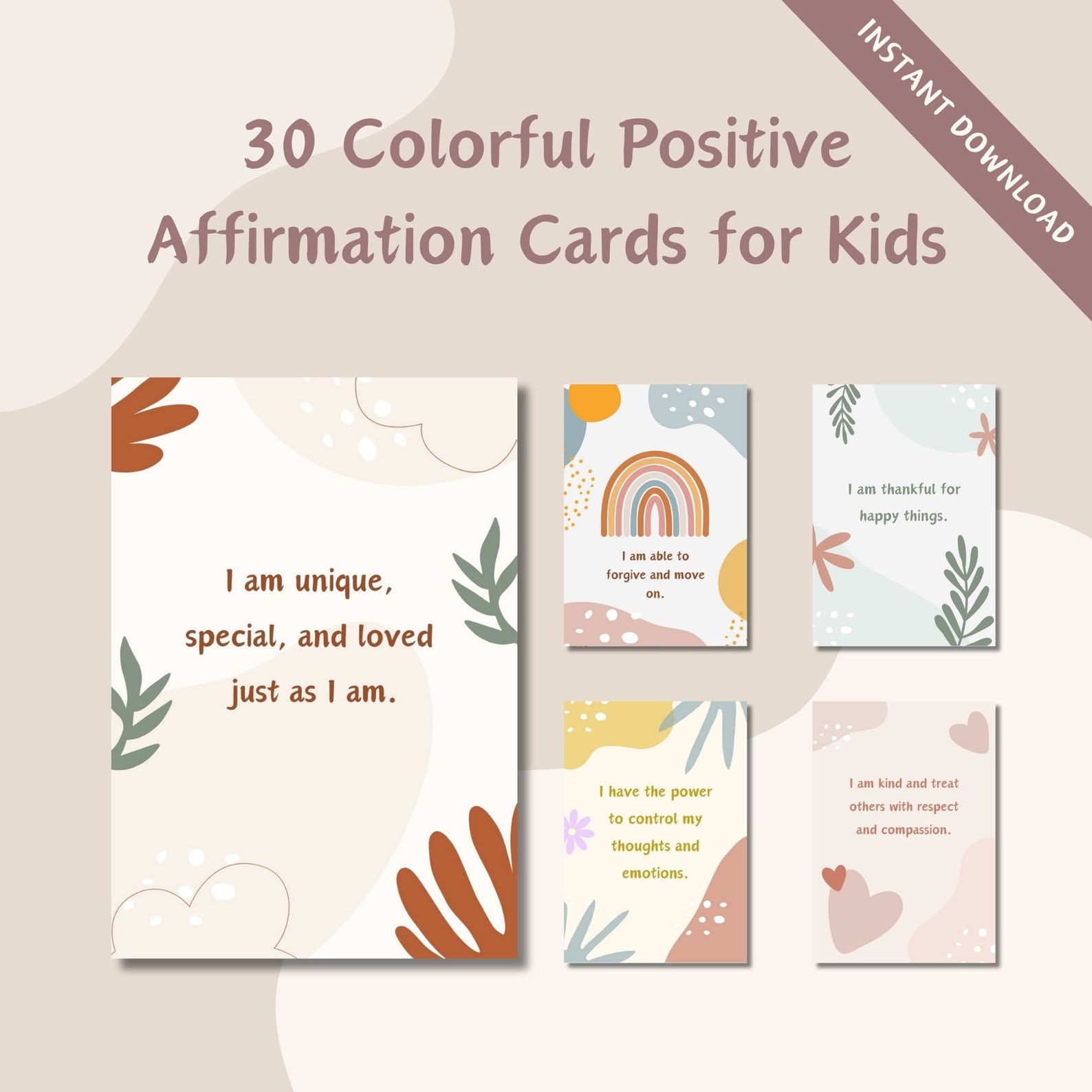 Positive Kid's Affirmation Cards, Therapy Office Decor, Self Love Cards ...