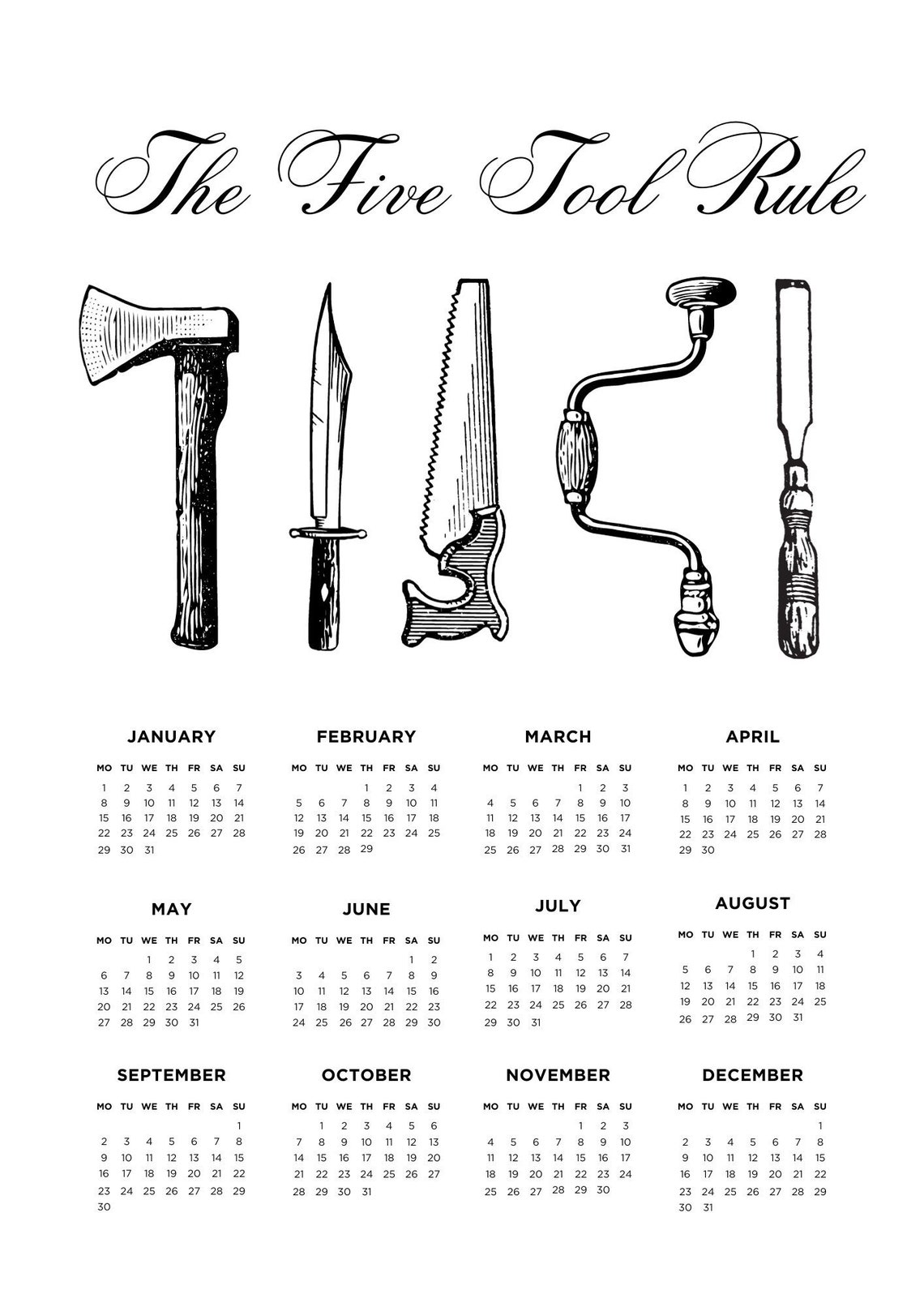 The Five Tool Rule 2024 Calendar, for Hiker, Bushcraft, Nature, Camping ...