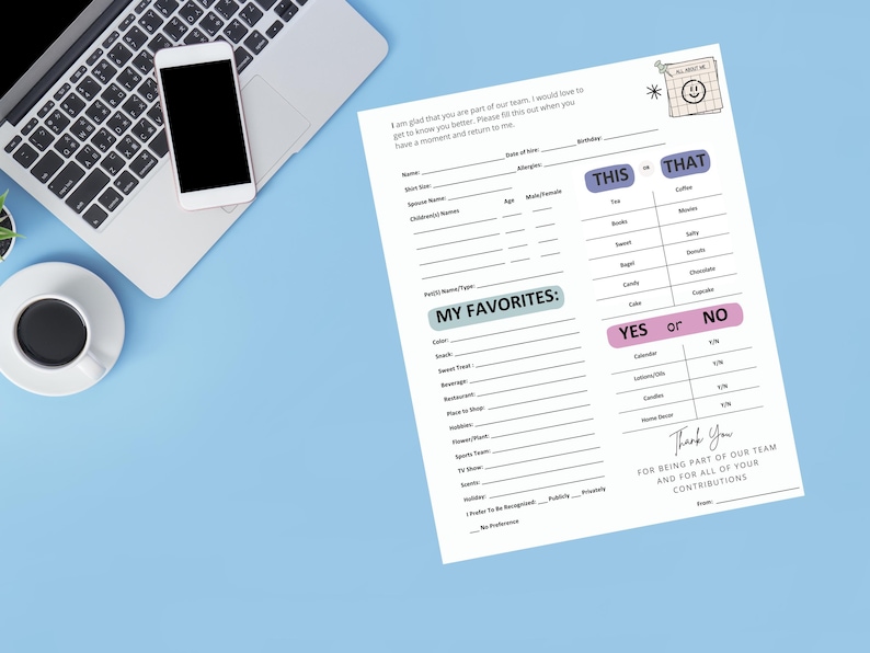 All About Me / Coworker Favorite Things / New Employee / Team Building ...