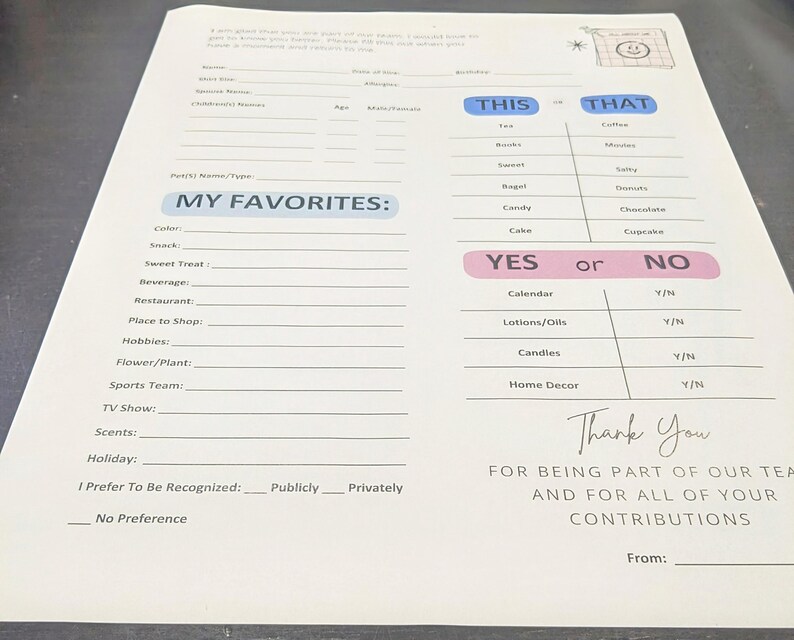 All About Me / Coworker Favorite Things / New Employee / Team Building ...