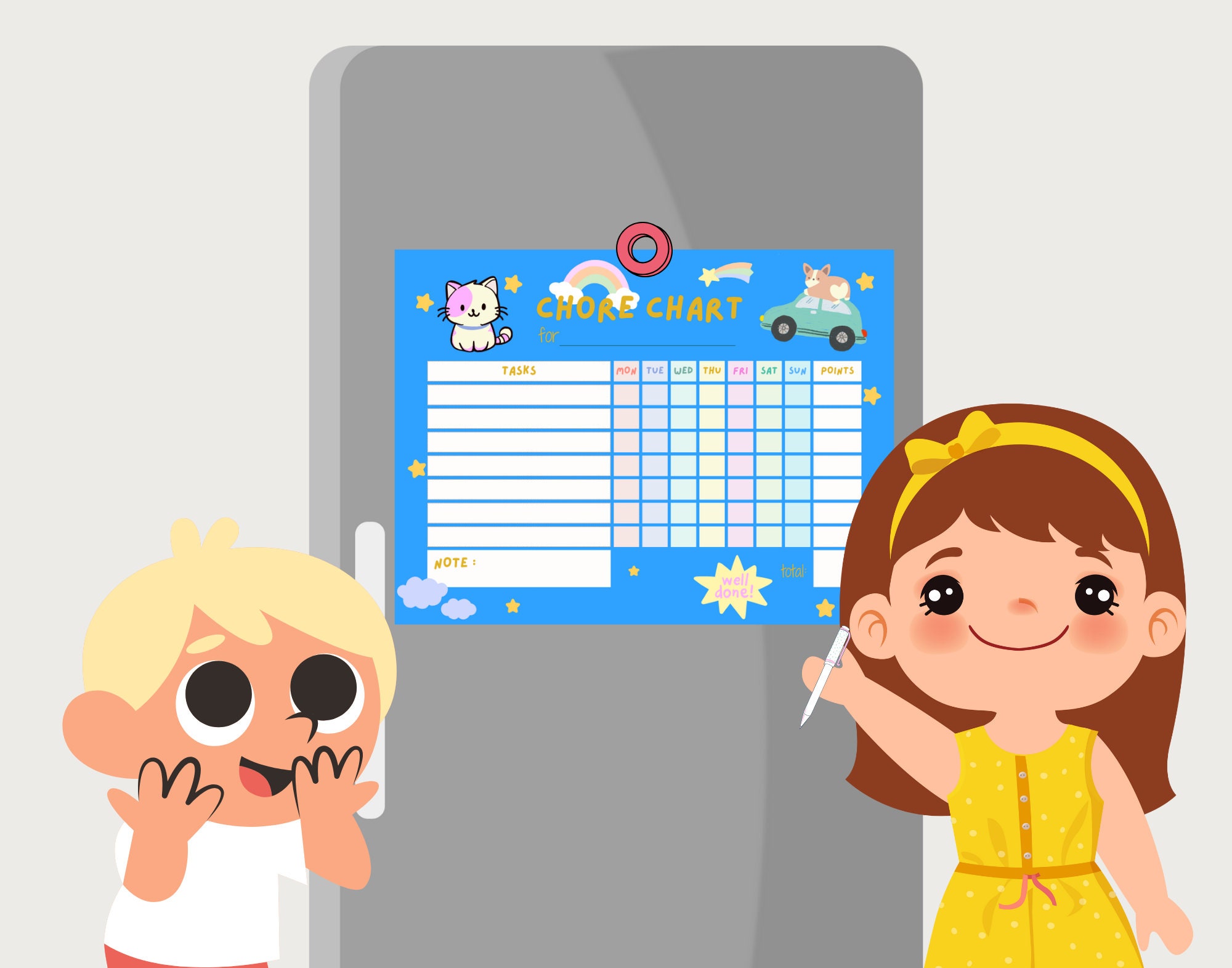 Colorful Kids Chore Chart PDF, Printable & Downloadable, 4 Color ...