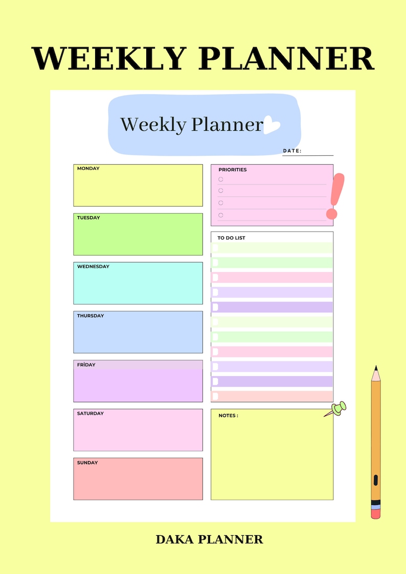 Digital Weekly Planner PDF, Printable & Fillable, Sizes A4/a5/letter ...