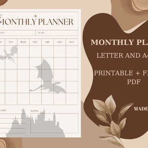 Magical Dragon Themed Monthly Planner PDF, Printable & Fillable, A4 ...