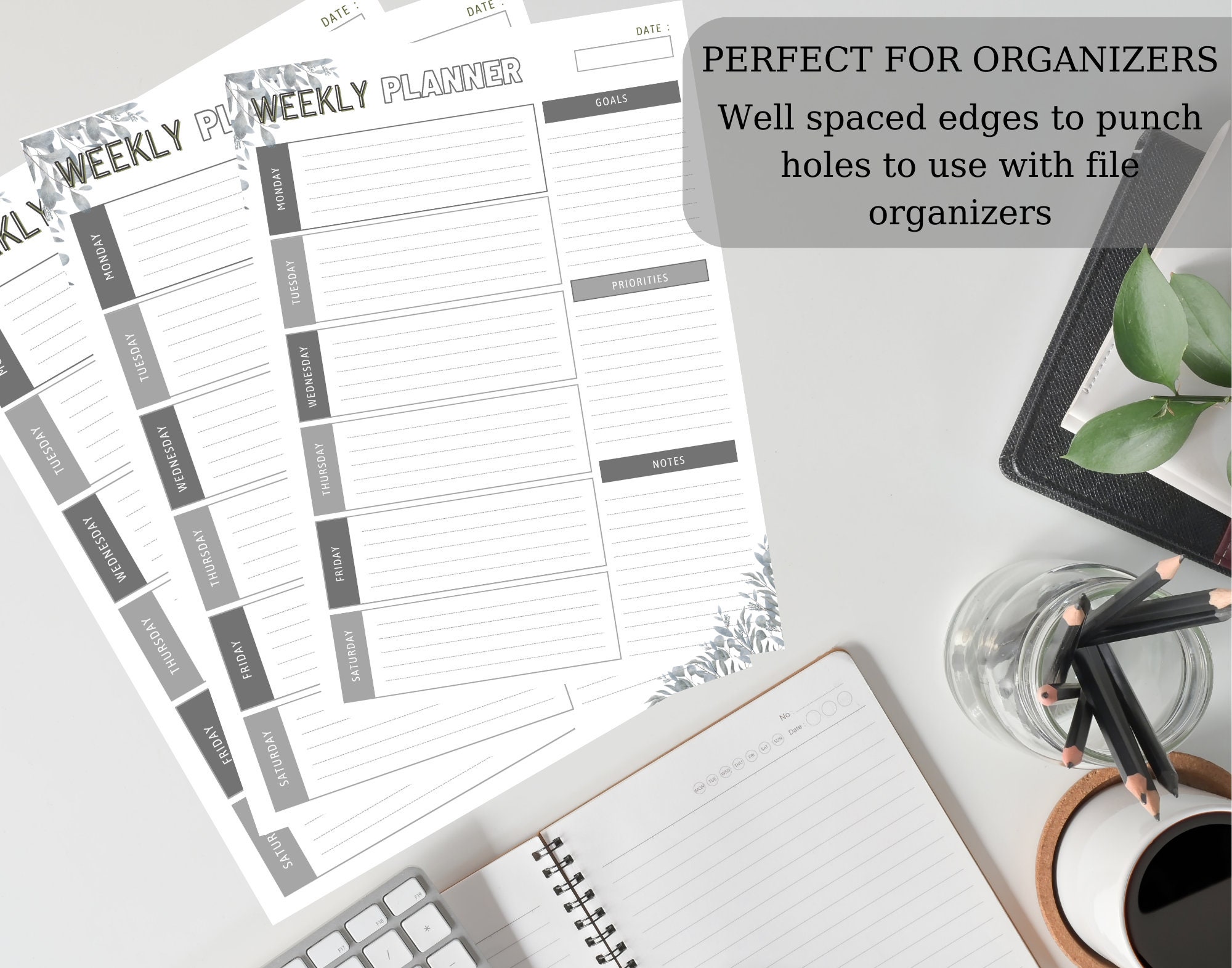 Elegant Weekly Planner PDF, Printable & Fillable, Sizes A4/a5/letter ...
