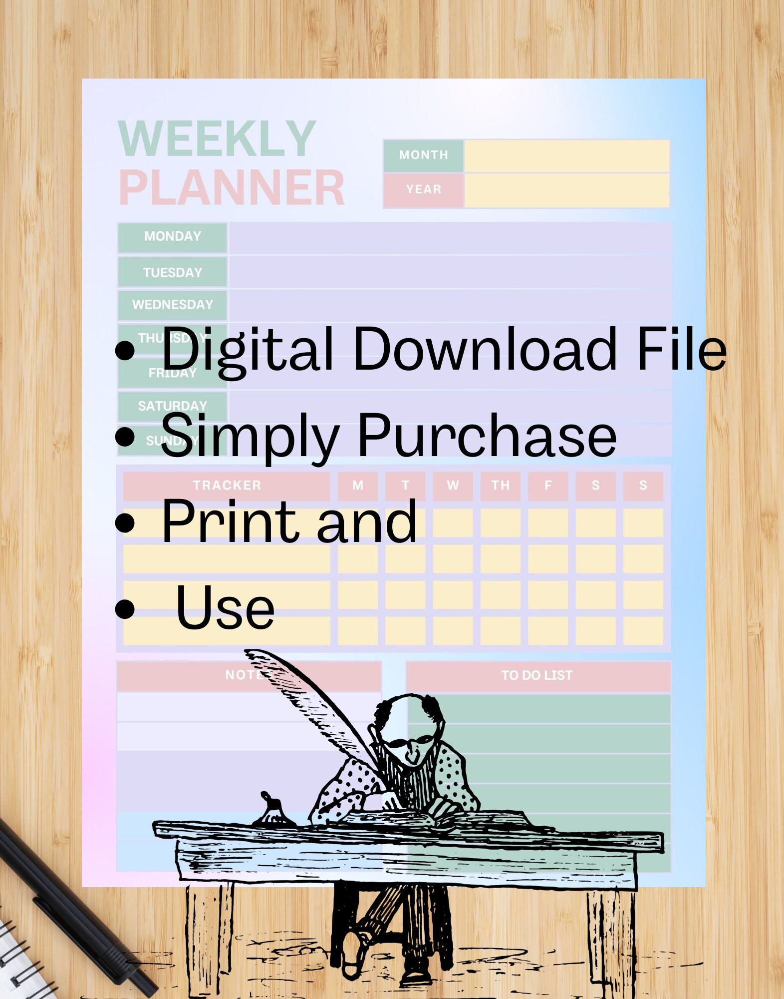 Digital Weekly Planner PDF, Printable, Sizes A4/a5/letter/half Letter ...