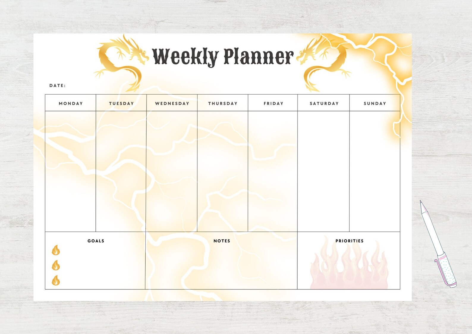 Dragon-themed Weekly Planner PDF, Printable Digital Download, Sizes A4 ...