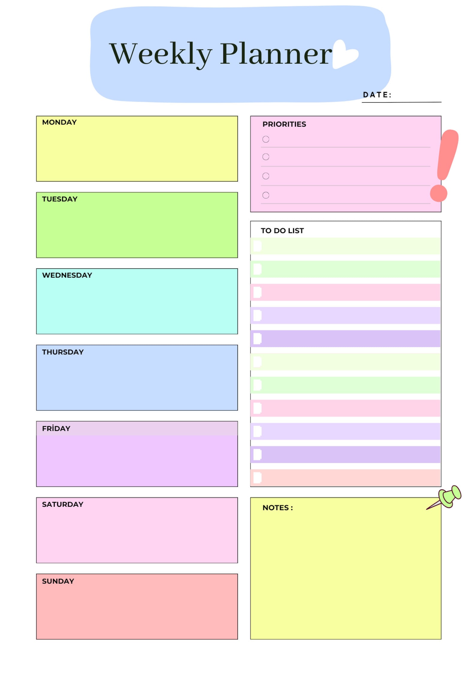 Digital Weekly Planner PDF, Printable & Fillable, Sizes A4/a5/letter ...