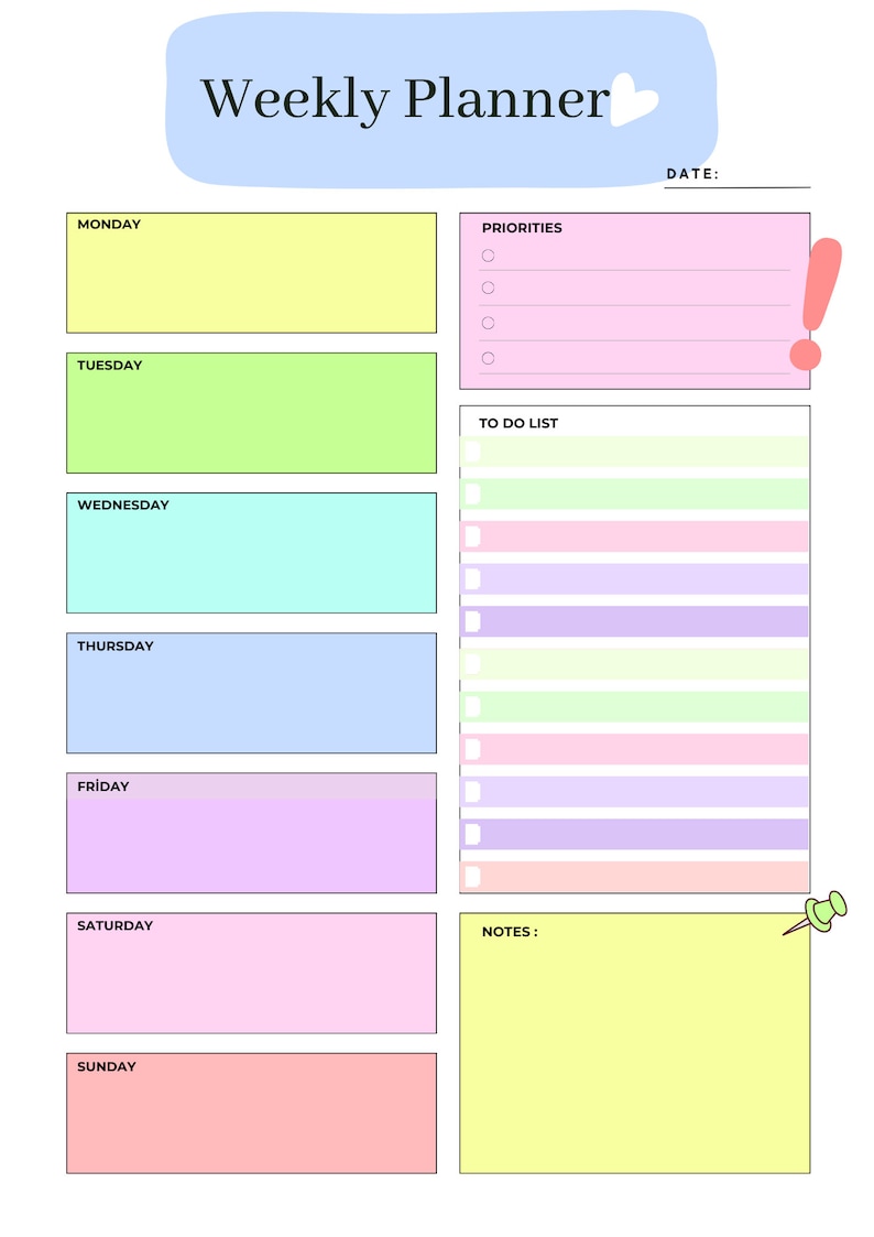 Digital Weekly Planner PDF, Printable & Fillable, Sizes A4/a5/letter ...