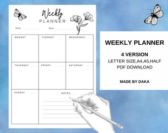 Digital Weekly Planner PDF, Printable & Fillable, Sizes A4/a5/letter ...