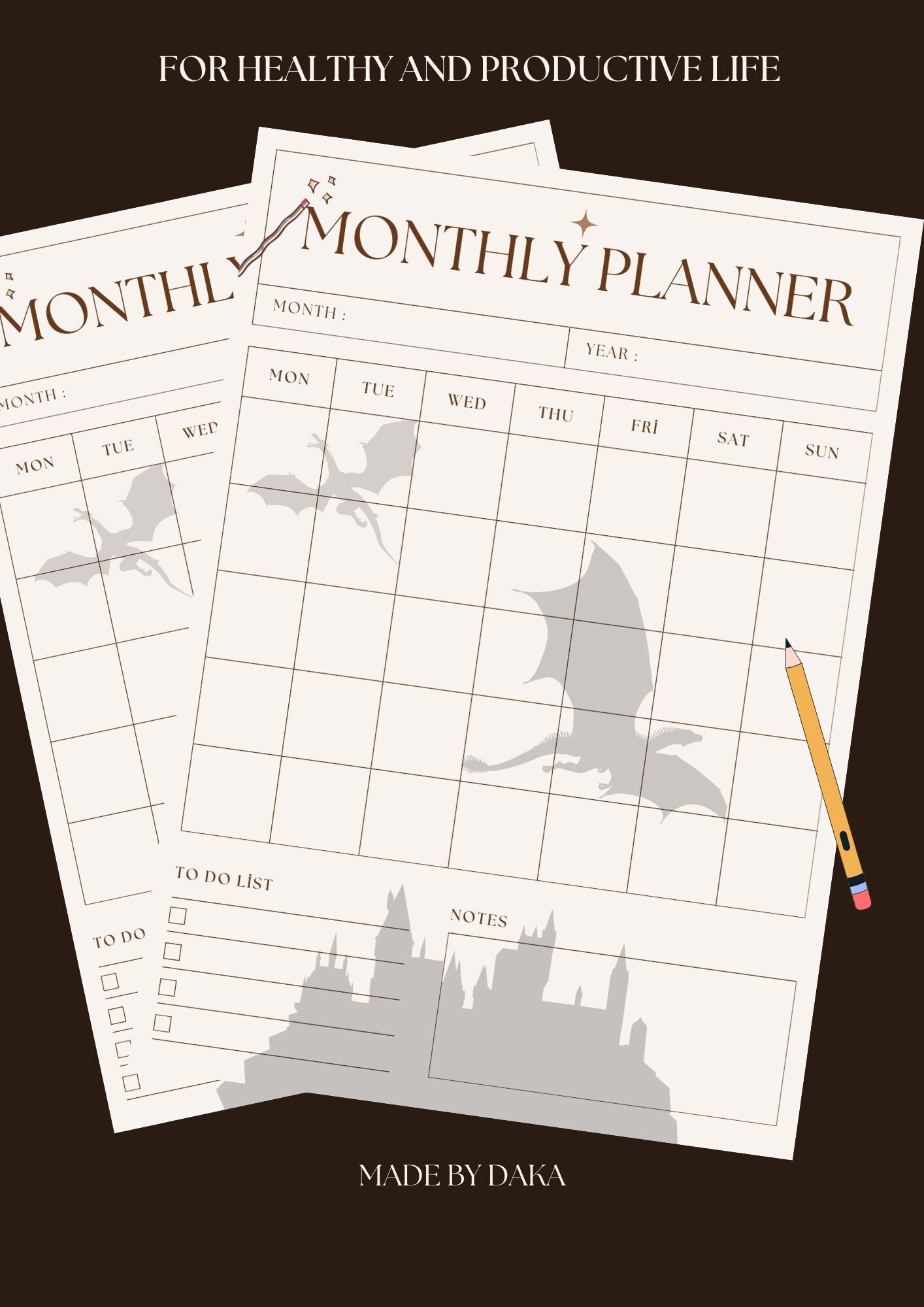 Magical Dragon Themed Monthly Planner PDF, Printable & Fillable, A4 ...