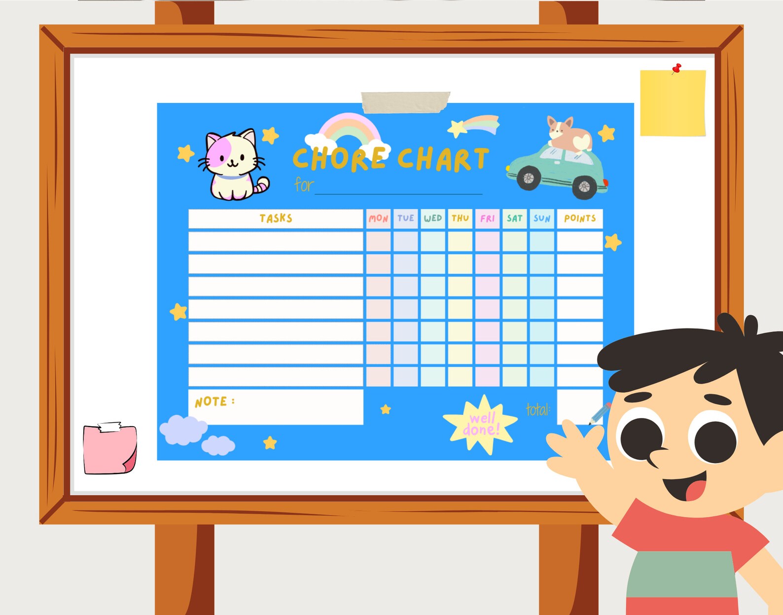 Colorful Kids Chore Chart PDF, Printable & Downloadable, 4 Color ...