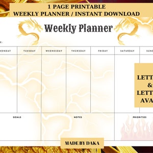 Dragon-themed Weekly Planner PDF, Printable Digital Download, Sizes A4 ...
