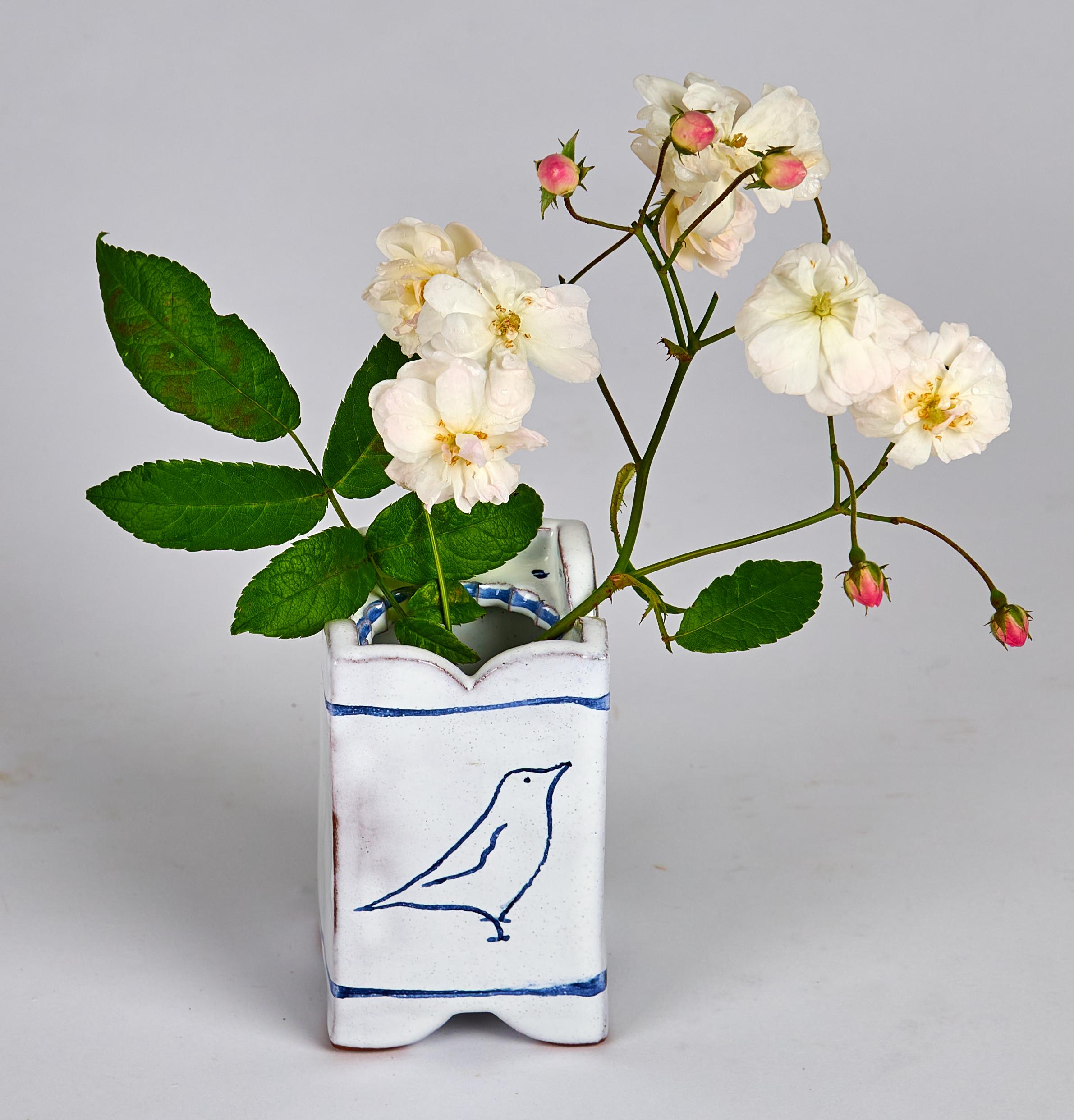 Handmade Ceramic Flower Brick | Blue Bird Vase | Tin Glaze Pottery From ...