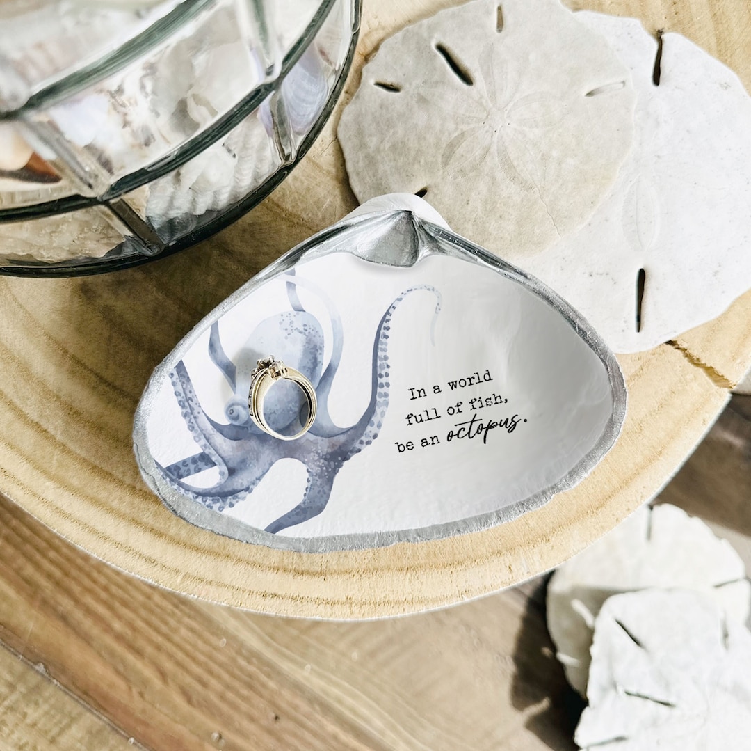 Octopus Clam Shell Ring Dish: Handmade Seashell Art, Beach Wedding ...