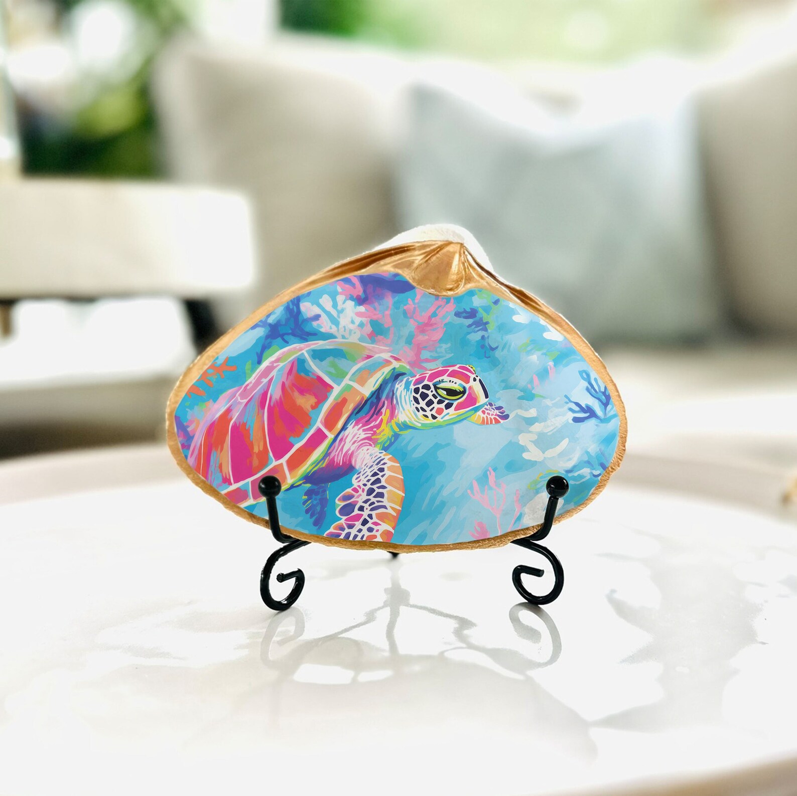 Tropical Sea Turtle Clam Shell Ring Dish With Gold or Silver Gilded ...