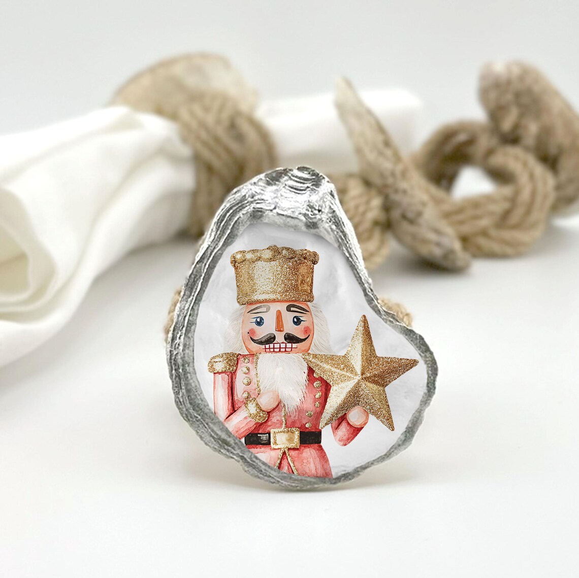 Nutcracker Oyster Shell Napkin Rings: Coastal Christmas Table Decor - Etsy