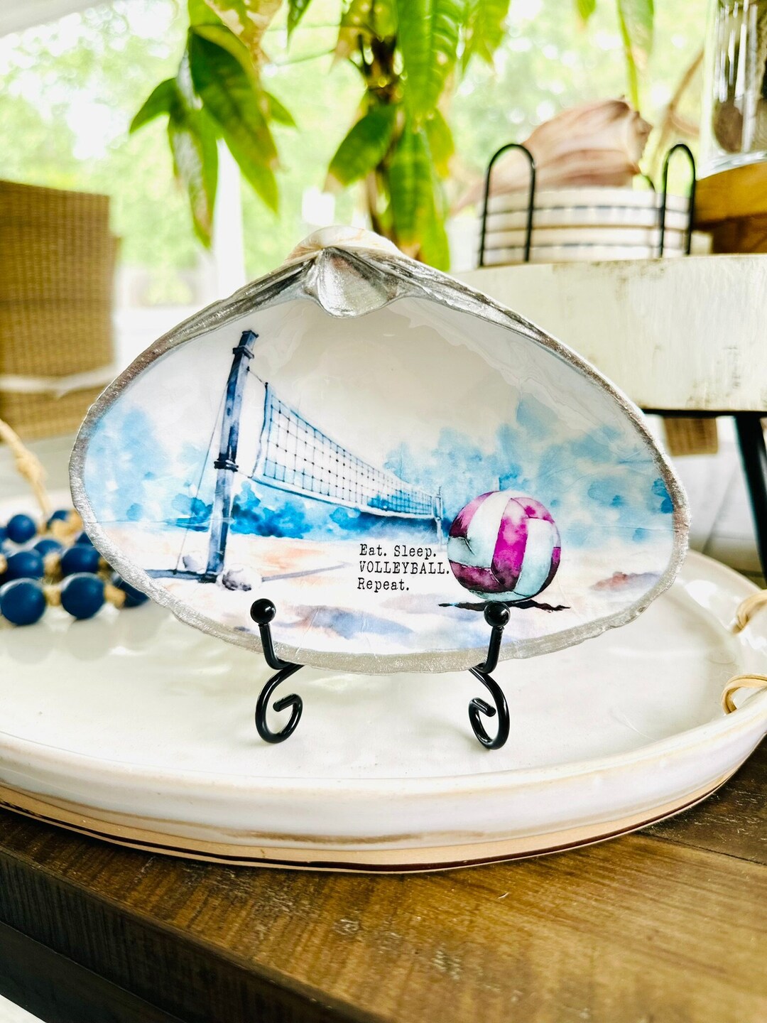 Volleyball Beach Clam Shell Display, Gift for Volleyball Player, Beach ...