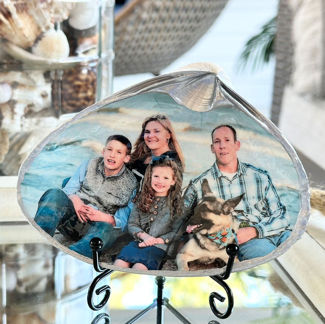 Fathers Day Personalized Photo in Shell Gift, Handmade Gift for Beach ...