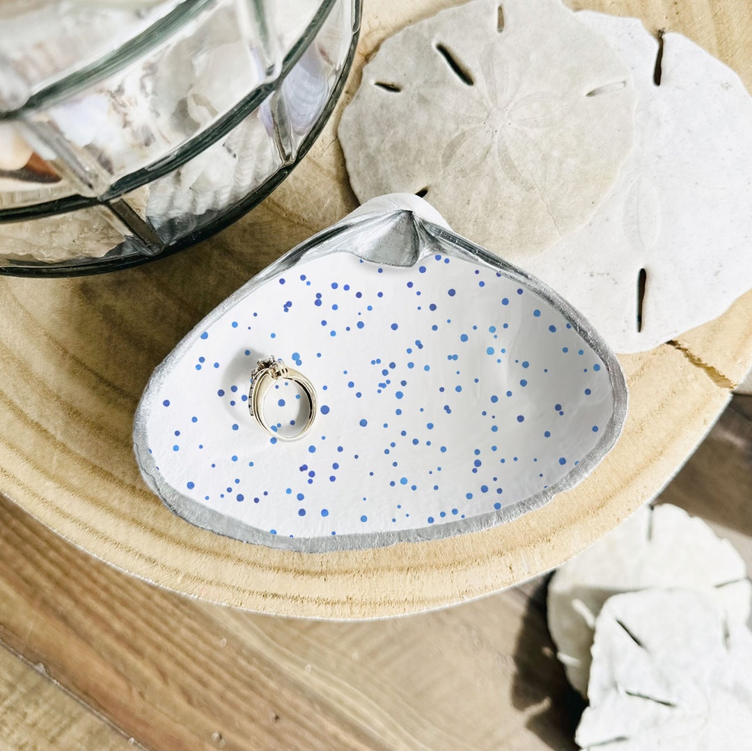 Nauti Blue Clam Shell Display Jewelry Dish, Bridal Shower Favor, Beachy ...