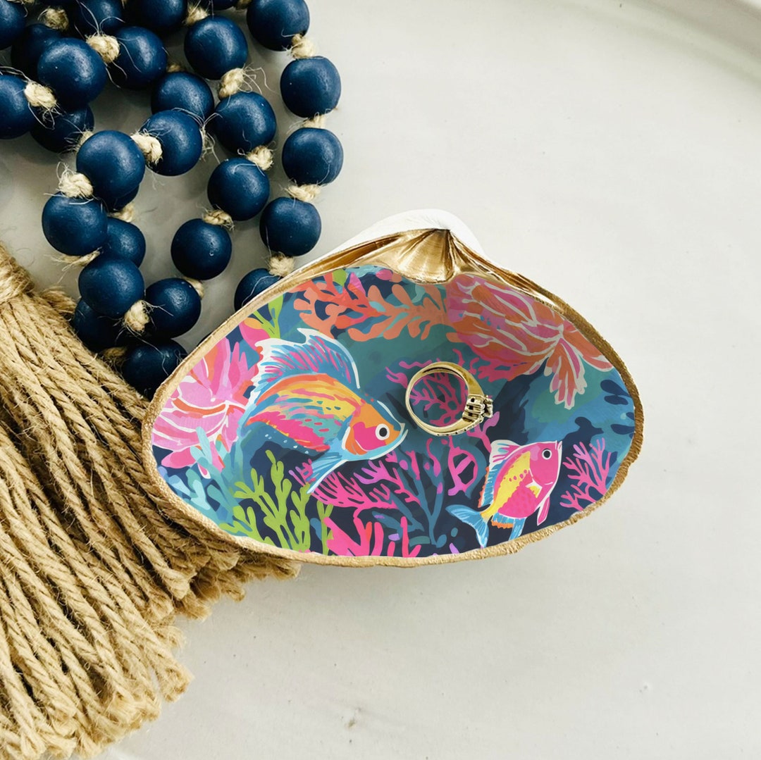 Tropical Sea Turtle Clam Shell Ring Dish With Gold or Silver Gilded ...