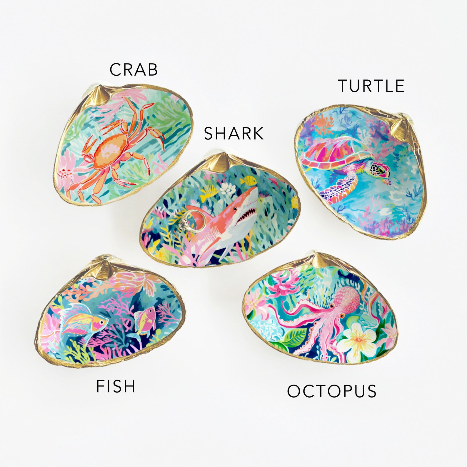 Tropical Sea Turtle Clam Shell Ring Dish With Gold or Silver Gilded ...