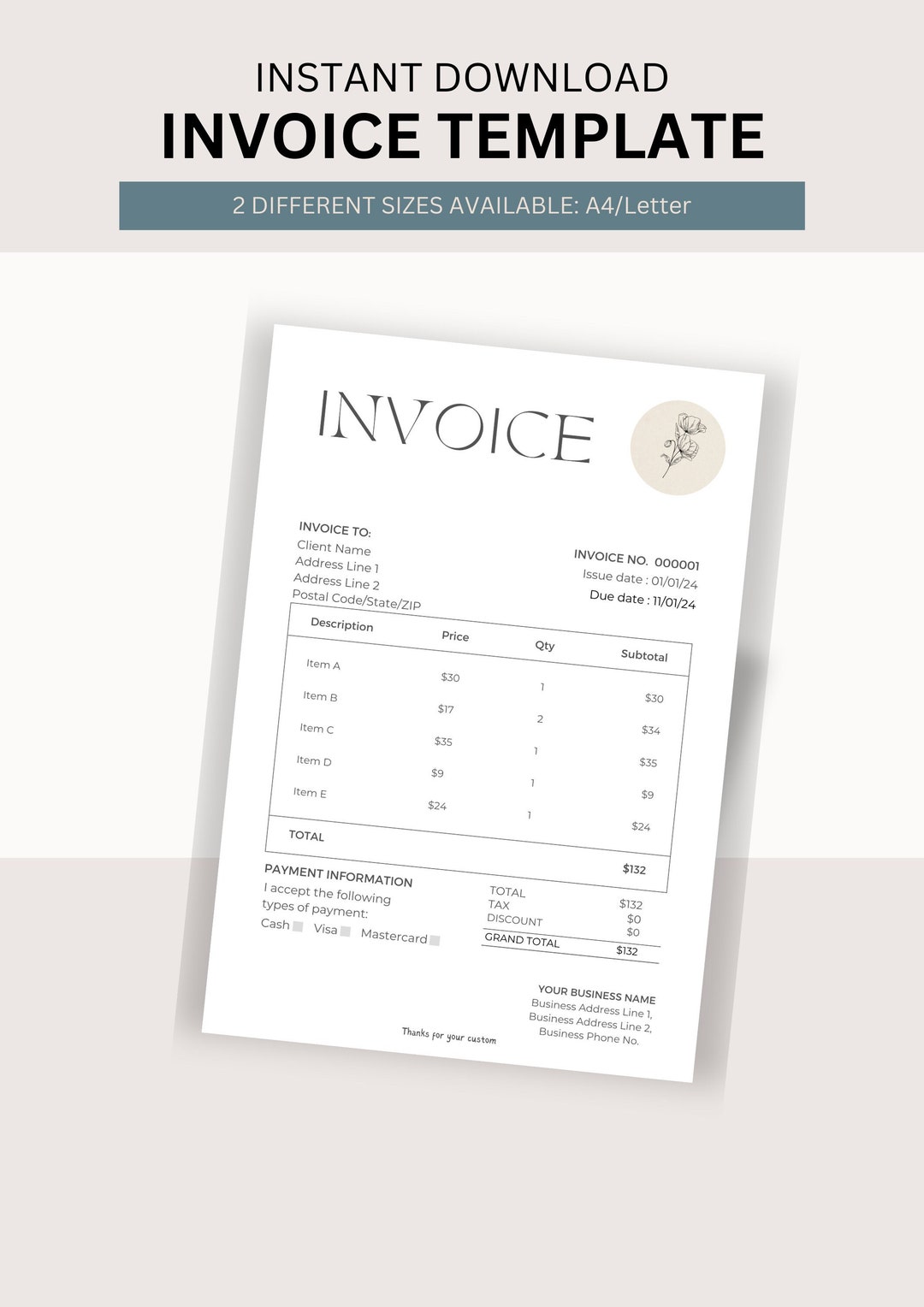 Invoice Template, Small Business Shop Invoice Template, Editable ...